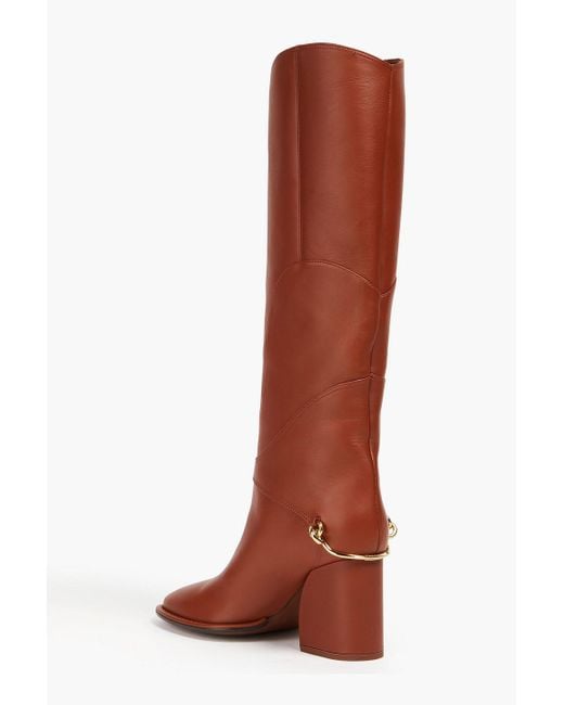 Zimmermann Embellished Leather Knee Boots in Brown | Lyst