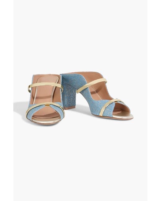 Malone Souliers Norah Metallic Embroidered Denim Mules in Blue | Lyst