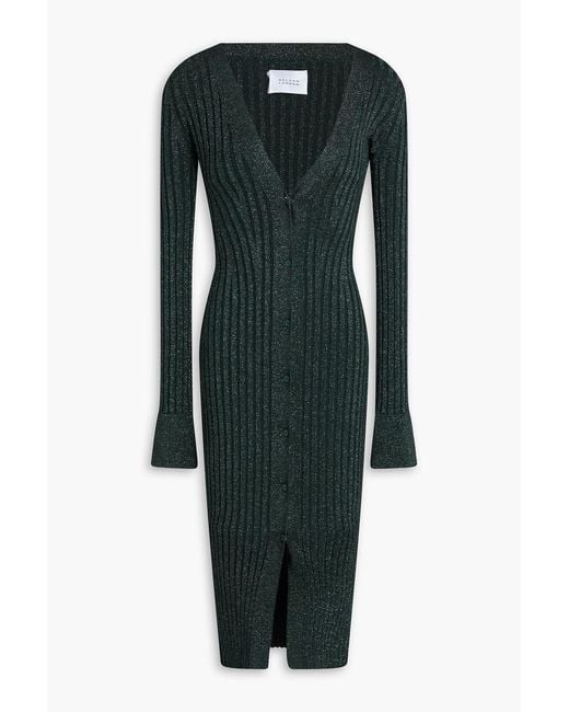 Galvan London Metallic Ribbed-Knit Dress in Green | Lyst UK
