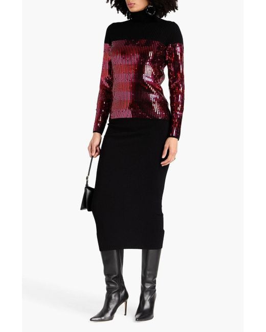 Carolina Herrera Sequin-Embellished Wool Turtleneck Top in Red | Lyst UK