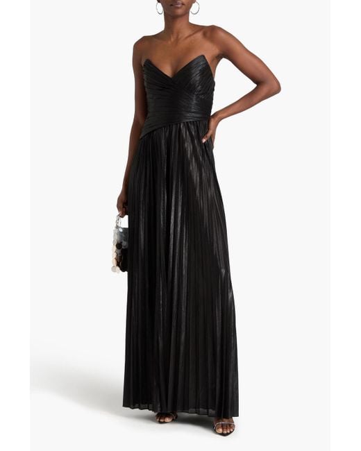 retroféte Natalie Strapless Pleated Lamé Jumpsuit in Black | Lyst