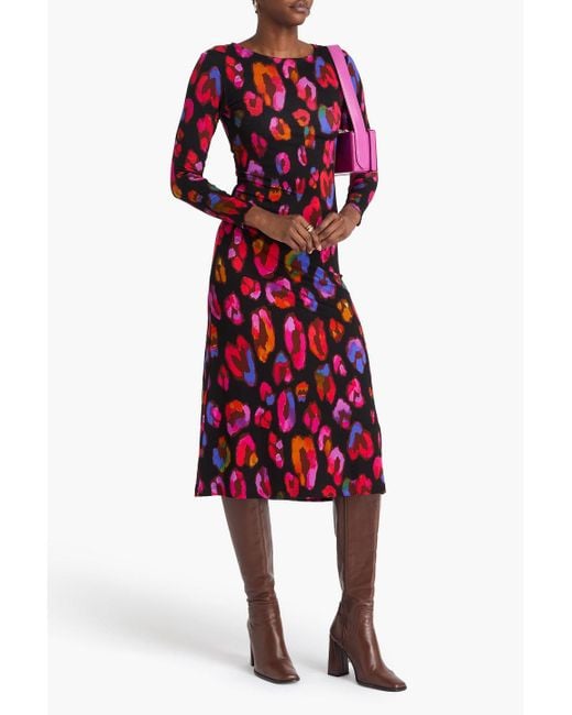 FARM Rio Leopard-print Jersey Midi Dress in Red | Lyst UK