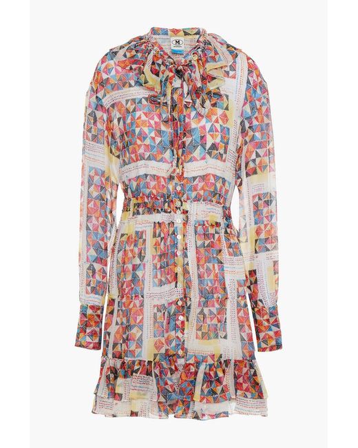 Missoni Pussy-bow Ruffled Printed Silk-crepon Mini Dress | Lyst UK