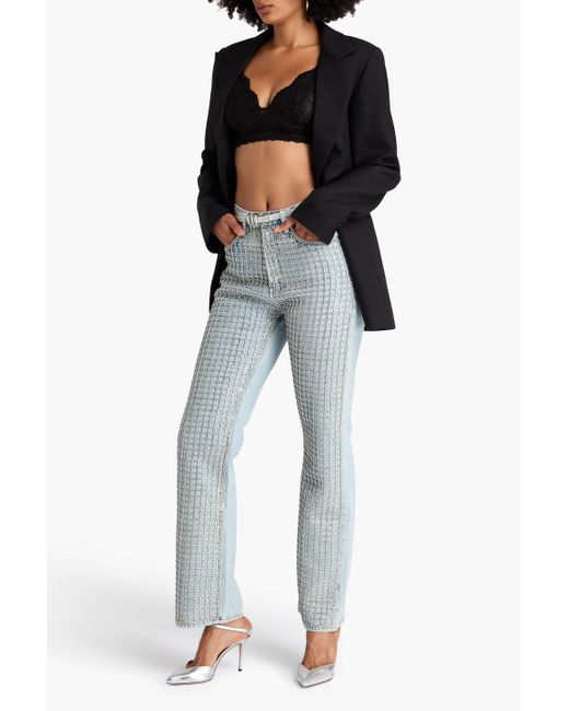 FRAME The Showgirl Crystal-Embellished High-Rise Straight-Leg Jeans in ...