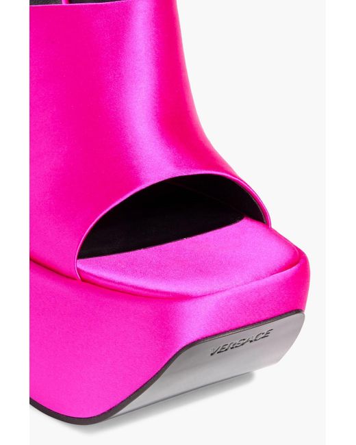 Versace Satin Wedge Platform Mules in Pink | Lyst