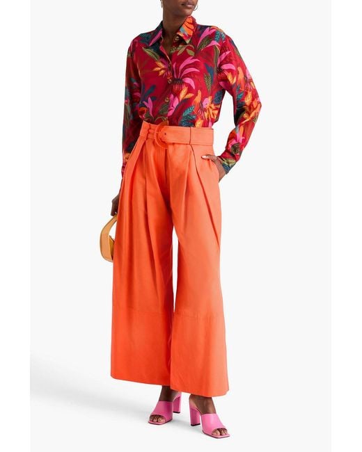 FARM Rio Belted Lyocell And Cotton-blend Wide-leg Pants in Orange | Lyst UK