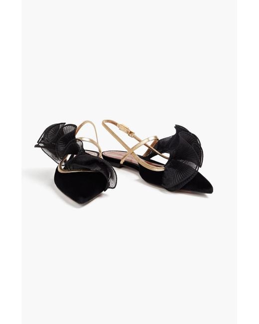 Zimmermann Ruffled Plissé-organza And Velvet Slingback Point-toe Flats ...