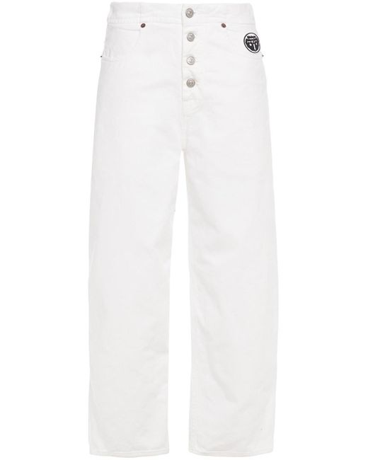 MM6 by Maison Martin Margiela Denim Cropped Appliquéd Boyfriend Jeans ...