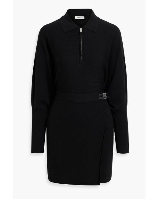 Jonathan Simkhai Harvey Wrap-Effect Merino Wool Mini Dress in Black | Lyst