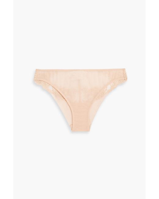 La Perla Lace-trimmed Stretch-tulle Low-rise Briefs in White | Lyst