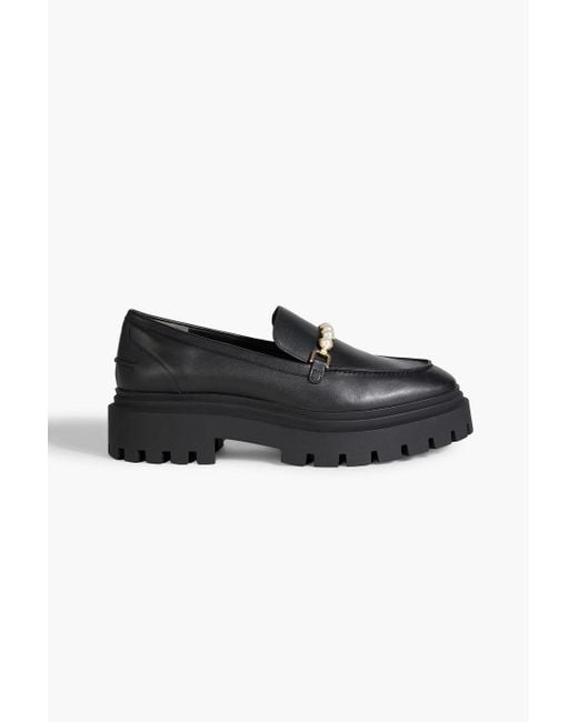 Stuart Weitzman Perla Ulra Embellished Leather Loafers in Black | Lyst