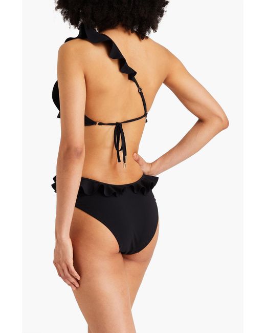 Zimmermann Devi One Shoulder Ruffled Cutout Swimsuit In Black Lyst