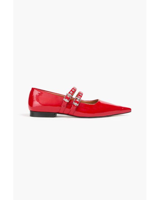 Ganni Glossed Point-toe Flats in Red | Lyst