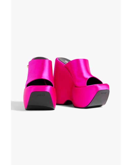 Versace Satin Wedge Platform Mules in Pink | Lyst