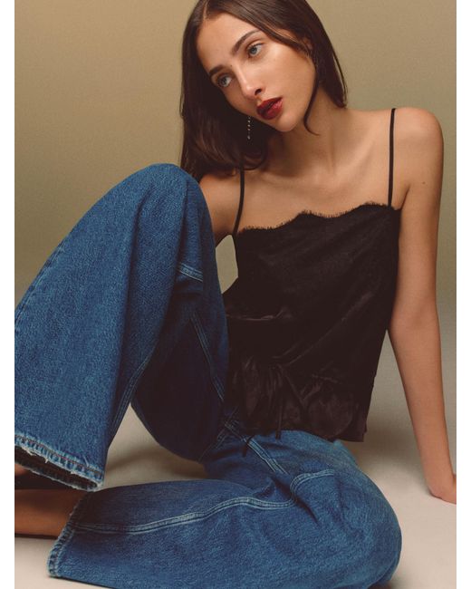 Reformation Silvia Silk Top Jacquard in Blue | Lyst UK