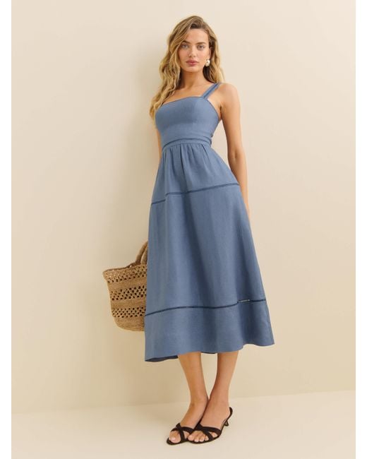 Reformation Everett Linen Dress in Blue | Lyst