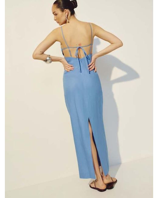Reformation Malibu Linen Dress in Blue | Lyst