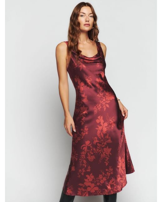 Reformation Bryn Silk Dress in Red | Lyst