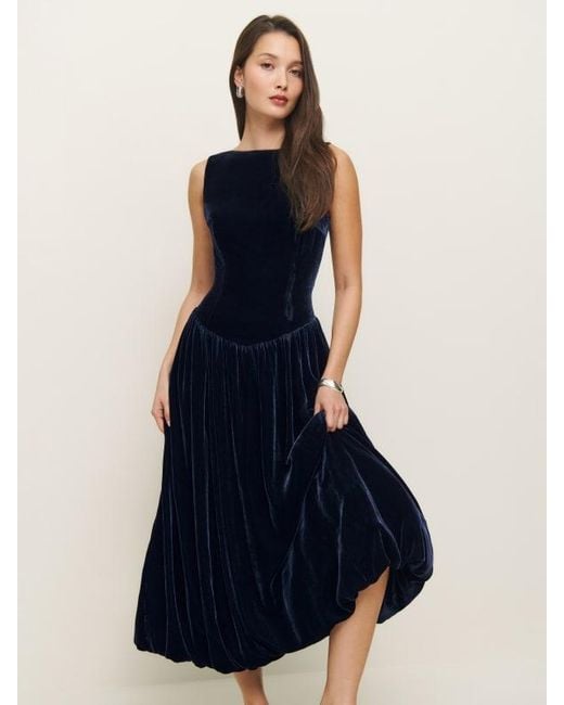 Reformation Elvira Velvet Dress in Blue | Lyst