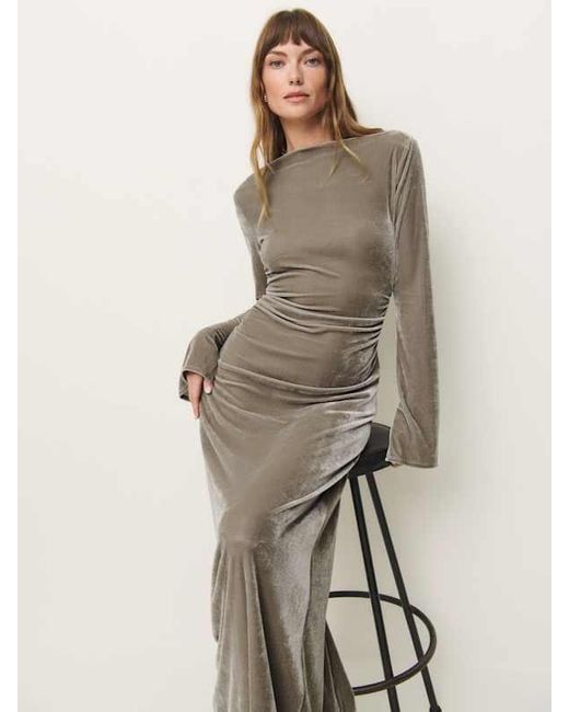 Reformation Donya Velvet Dress in Natural | Lyst UK