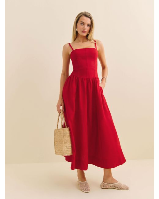 Reformation Katarin Linen Dress in Red | Lyst