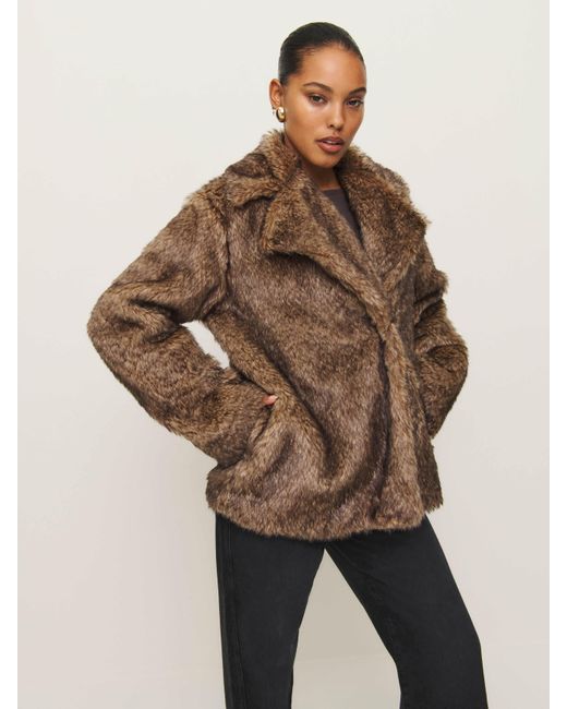 Reformation Ellie Faux Fur Coat in Brown | Lyst