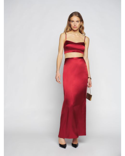 Reformation Isabella Silk Two Piece in Red | Lyst Reformation Isabella Silk Two Piece in Red | Lyst