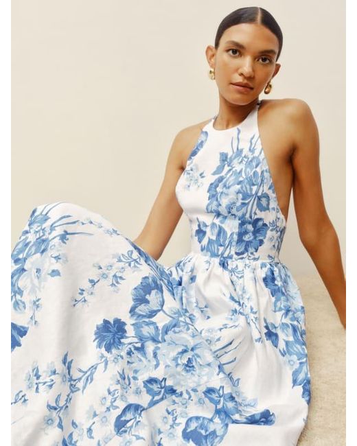 Reformation Petites Percy Linen Dress in Blue | Lyst