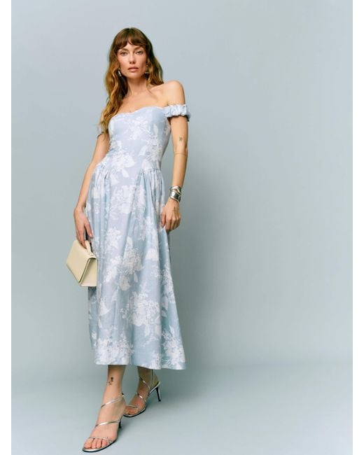 Reformation Monet Linen Dress in Blue | Lyst