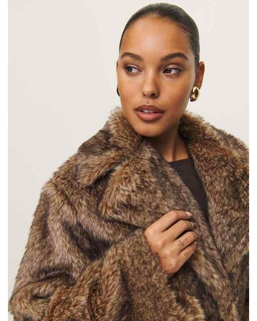 Reformation Ellie Faux Fur Coat in Brown | Lyst