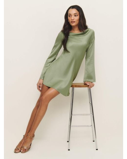 Reformation Pike Satin Dress in Green | Lyst