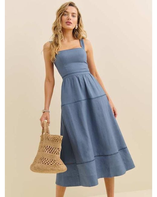 Reformation Everett Linen Dress in Blue | Lyst