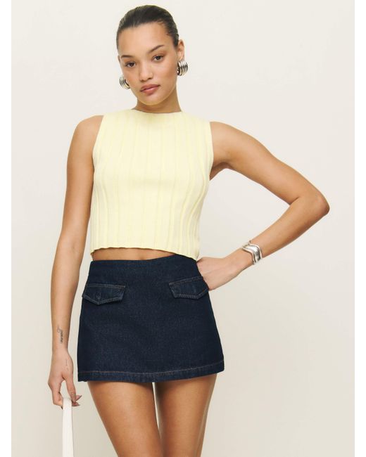 Reformation Imogen High Rise Denim Skort in Blue | Lyst