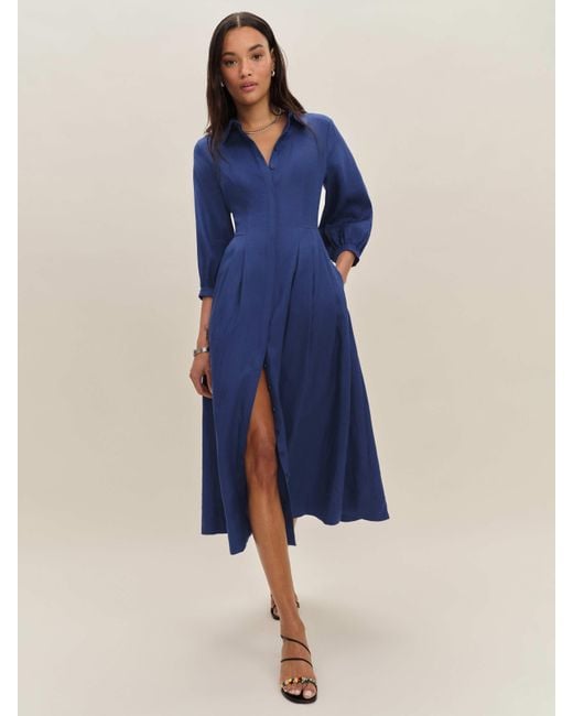 Reformation Tara Linen Dress in Blue | Lyst