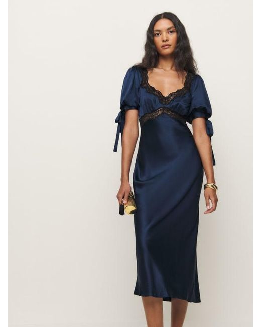 Reformation Short Puff Sleeve Lace Maxi Dress in Blue | Lyst
