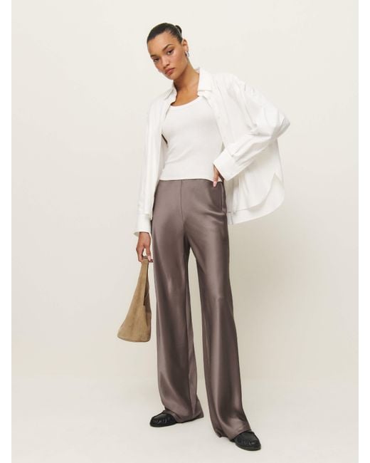 Reformation Petite Mid-Rise Satin Bias-Cut Pants in Natural | Lyst