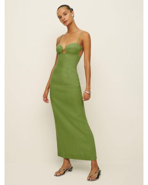 Reformation Malibu Linen Dress in Green | Lyst