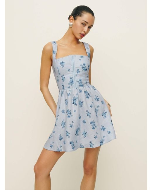 Reformation Sheri Linen Dress in Blue | Lyst