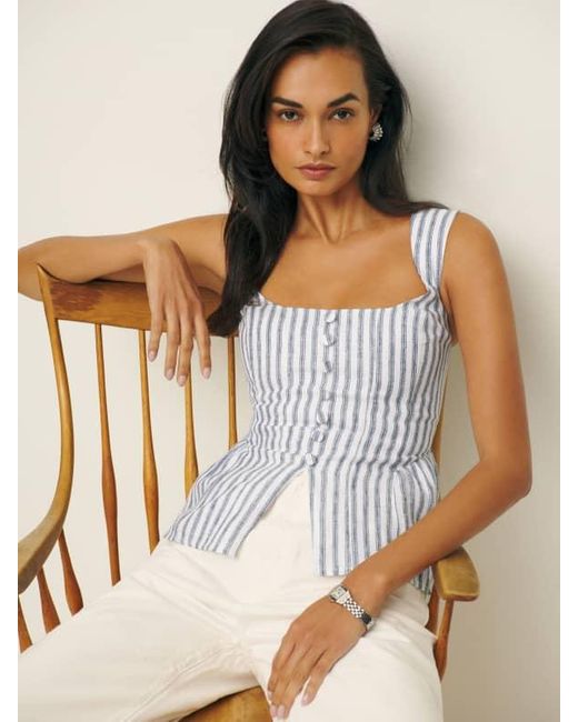 Reformation Evie Linen Top in Blue | Lyst
