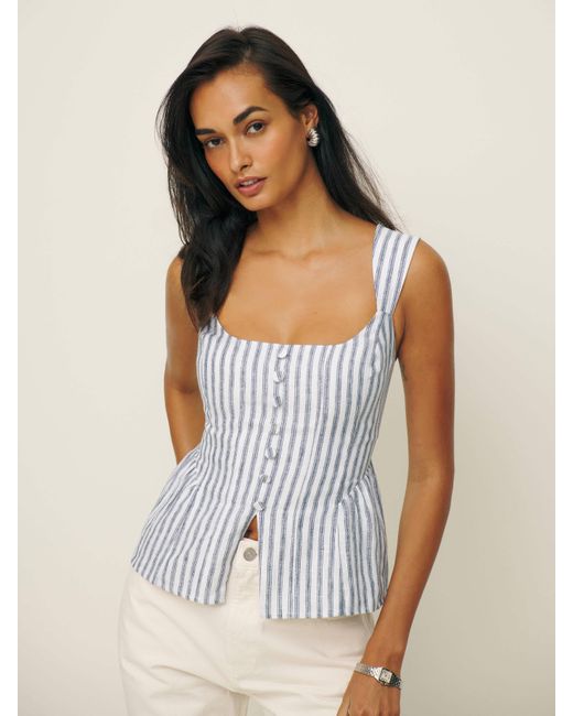 Reformation Evie Linen Top in Blue | Lyst