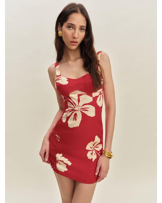 Reformation Belma Linen Dress in Red | Lyst