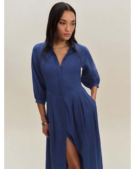 Reformation Tara Linen Dress in Blue | Lyst