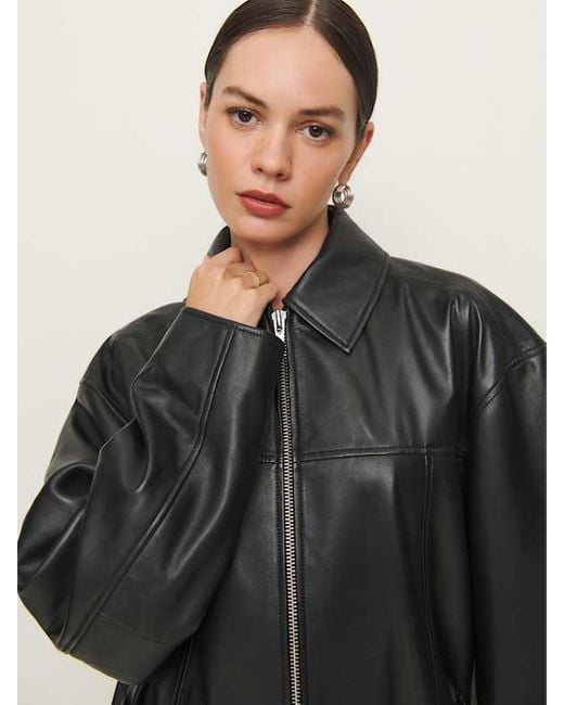 Reformation Oversized Leather Bomber Jacket in Black | Lyst