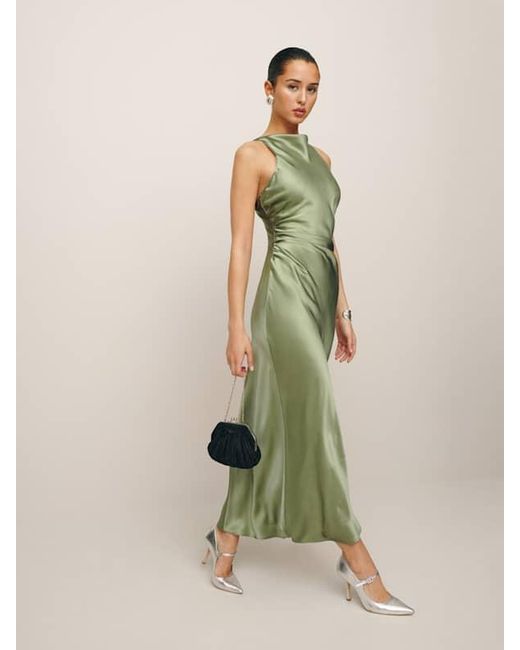 Reformation Casette Silk Dress in Green | Lyst UK