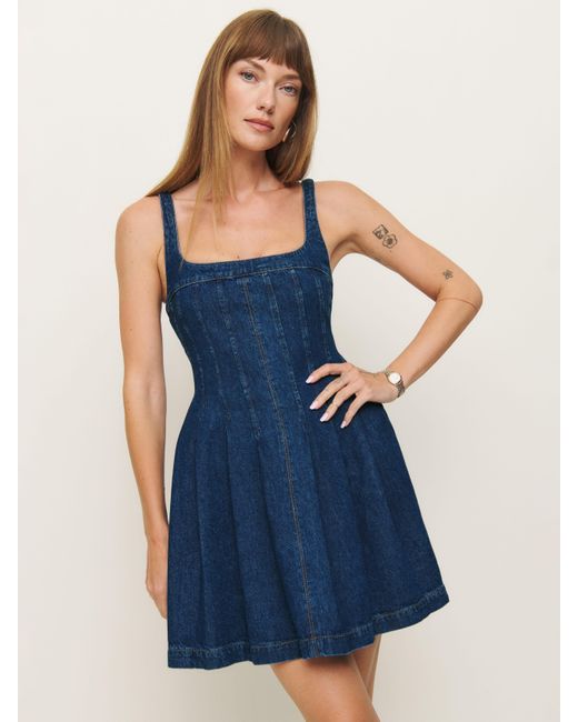 Reformation Denim Mini Dress in Blue | Lyst