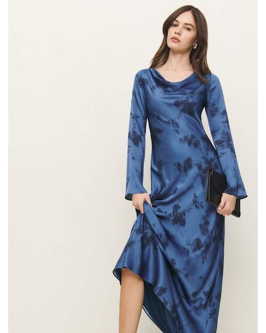 Reformation Ciana Satin Dress in Blue | Lyst