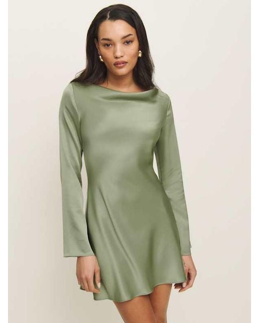 Reformation Pike Satin Dress in Green | Lyst