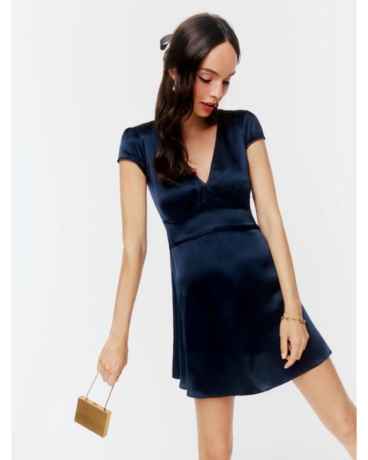Reformation Amellia Silk Dress in Blue | Lyst