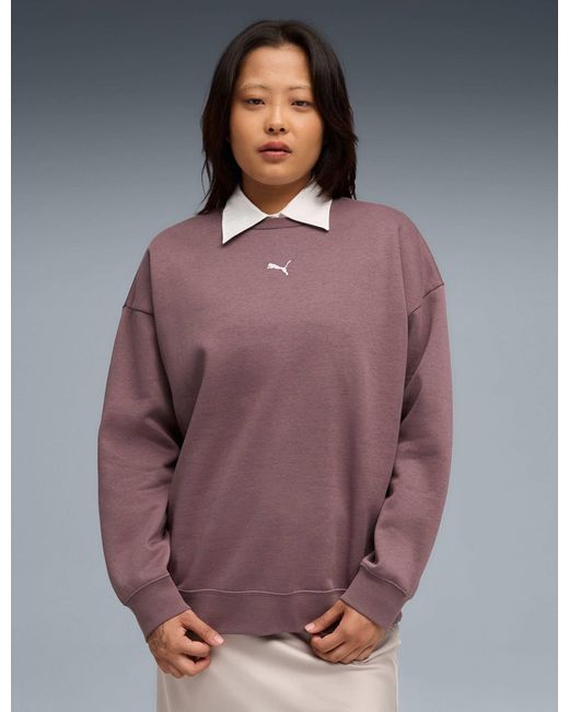 PUMA Women's Essentials Oversized Crew in Purple | Lyst UK