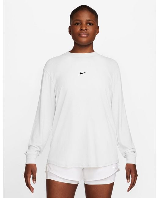 Nike Women's One Relaxed Dri-fit Long-sleeve Top in White | Lyst UK